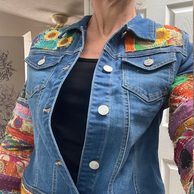 Custom Jean Jacket Made to Order Hippie Boho Embellished Colorful Denim ...