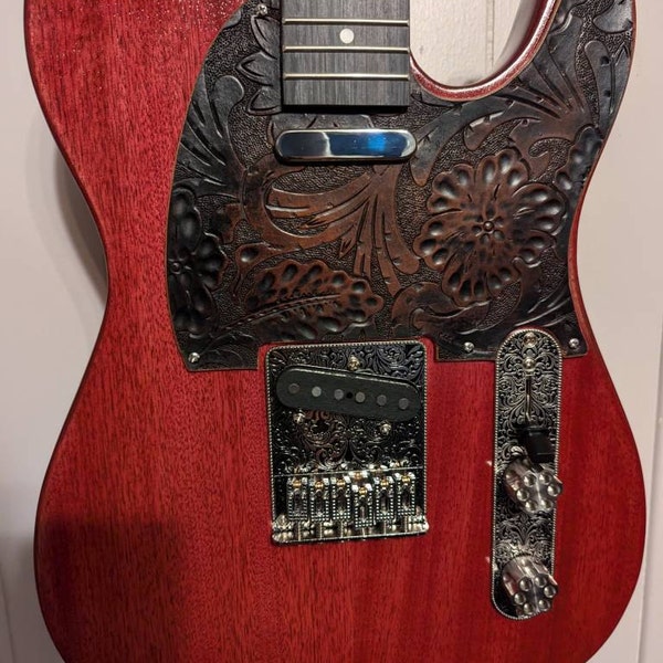 Custom Tooled Leather Oak Leaf Pickguard Fits Fender Telecaster Tele ...
