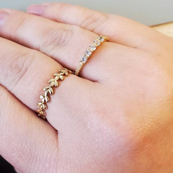 Dainty CZ Stacking Ring, Gold Minimalist Ring, CZ Ring, Simple Diamond ...