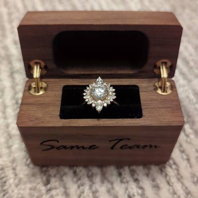 Personalized Slim Engagement Ring Box, Wedding Ring Box, Engraved Wood ...
