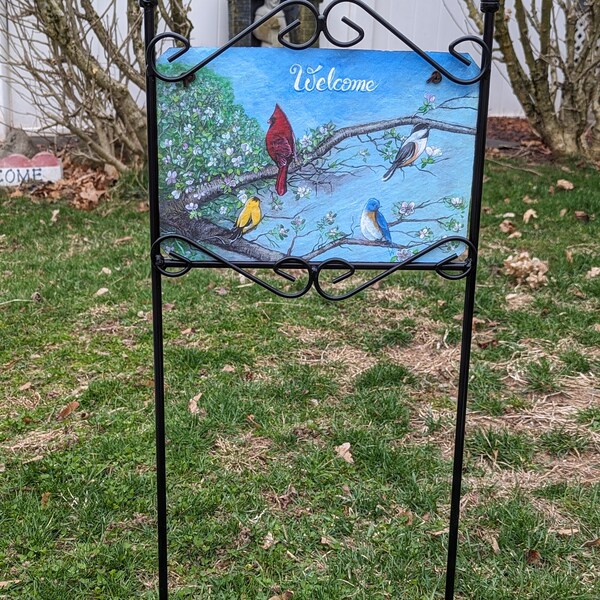 Chickadee Welcome Slate Painting, Door Hanger, Welcome Sign, Hand ...