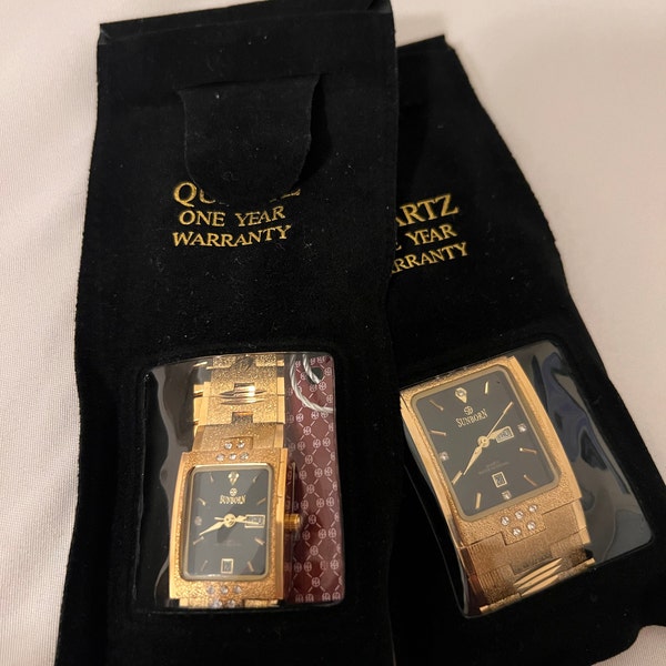 Sunborn Mens Dress Crystal Watch Rectangle Black Dial Gold Index Hours ...