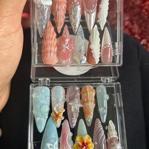 Freestyle 3D Pink & Purple Chrome Long Almond Press on Nails, Cute ...