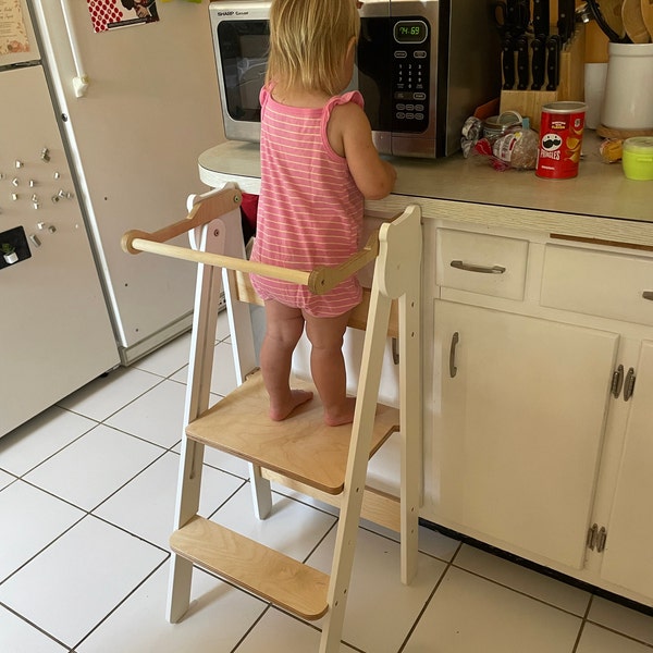 Child-safe Wooden Kitchen Step Stool - Montessori-style Convertible ...