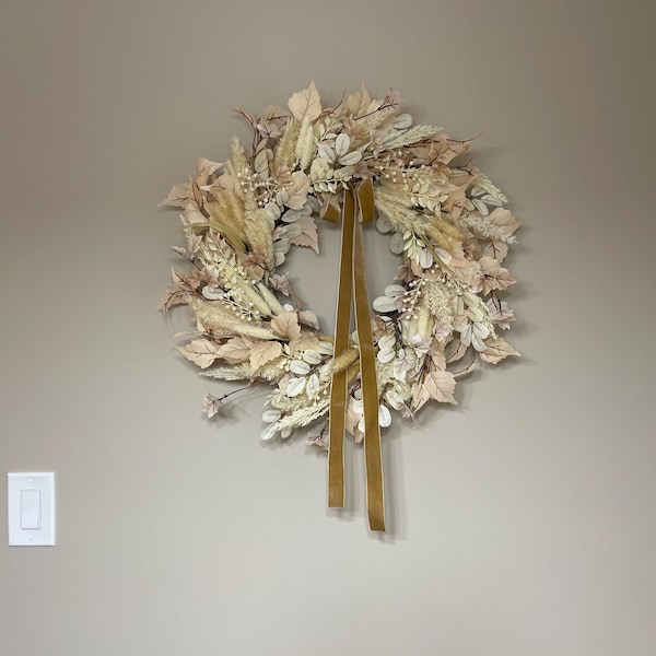 Neutral Boho Style Front Door Wreath, Fall Cream Beige Foliage Wreath ...