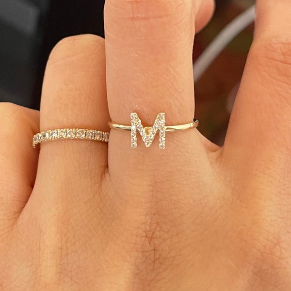 14k Gold Diamond Initial Ring / Diamond Initial Ring / Personalized ...