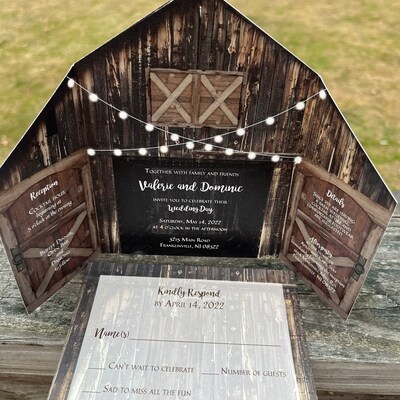 Elegant Rustic Barn Wedding Invitation With Folding Doors and - Etsy