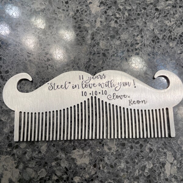 Custom Mustache Comb Stainless Steel Anniversary Gift Hand Stamped ...