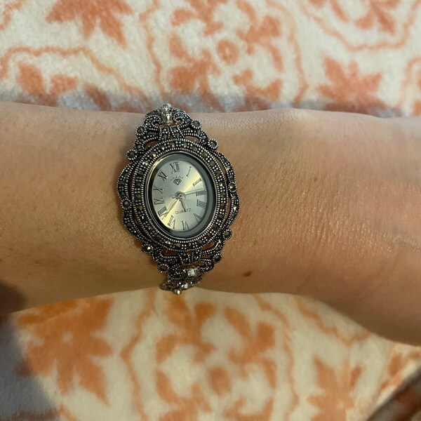 Luxury Marcasite Wristwatch Silver Wrist Watch Oval Gorgeous Wrist ...