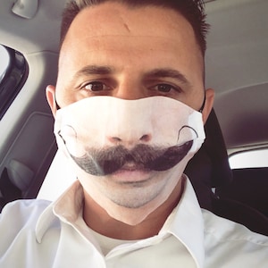 Face Mask, man With Moustache, Cotton, Filter Pocket, Nose Wire ...