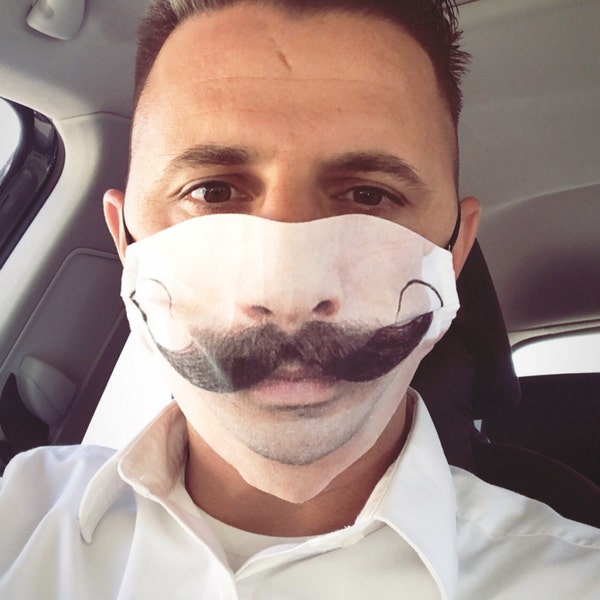 Face Mask, "man With Moustache", Cotton, Filter Pocket, Nose Wire ...