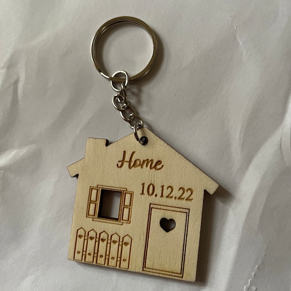 Customizable Wooden House Key Ring, Housewarming Gift, Personalized ...