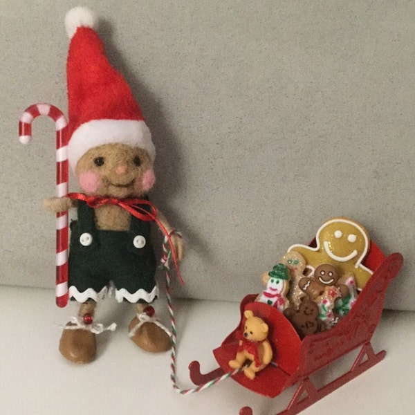 Christmas Gingerbread Cookie Boy, Needle Felted With Sleigh Filled With ...