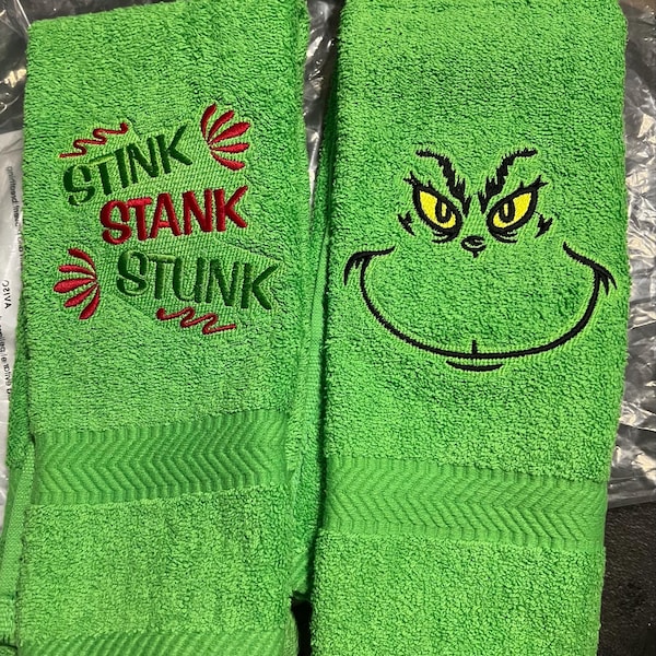 Embroidered Grinch Hand Towel Set: Christmas Decor, Soft Cotton - Etsy