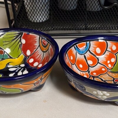 Set of 2 Salsa Bowls Small 4 Diameter / Depth 1.5 Talavera Mexican Folk ...