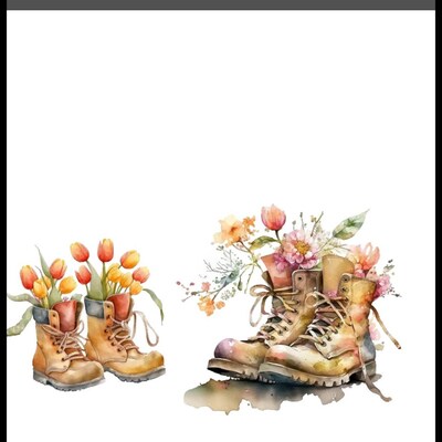 Floral Boots Clipart. Spring Garden Clipart, Png. Digital Watercolor ...