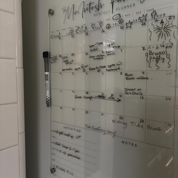 Weekly MEAL Magnetic Fridge Acrylic Planner A3 WHITE UV Print Clear Acrylic Whiteboard Meal ...