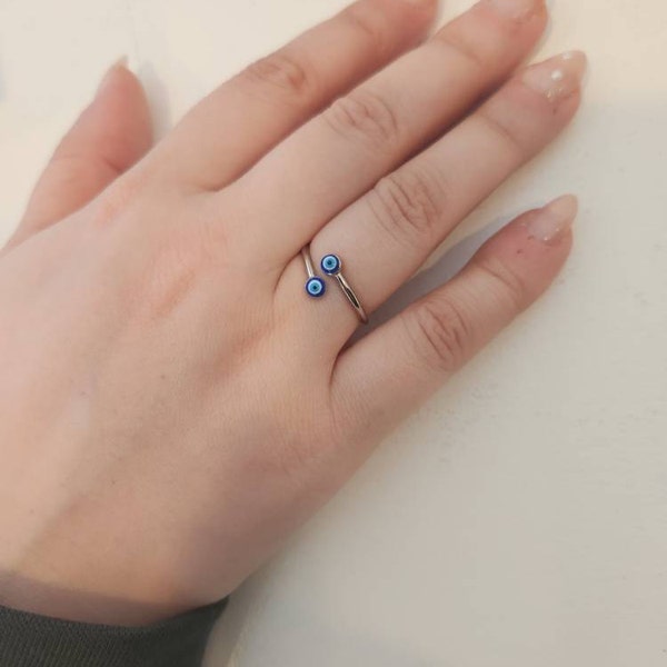 PERIMADE Evil Eye Nazar Bypass Ring • Turkish Blue Eye Stacking Ring ...