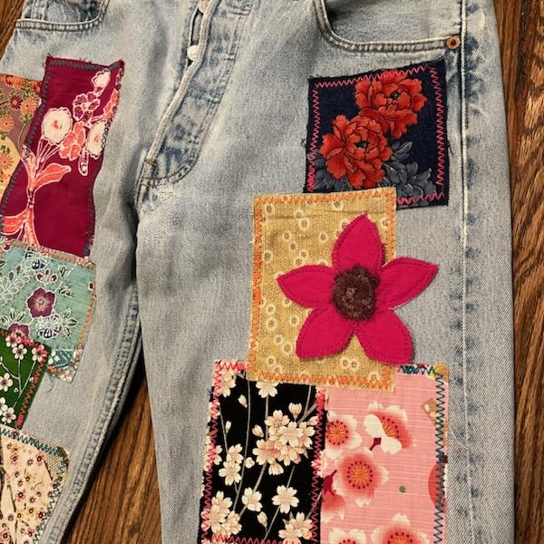 BOHO FLOWER Fabric Patchwork PATCH, Blue Daisy Hippy Flower Patches ...