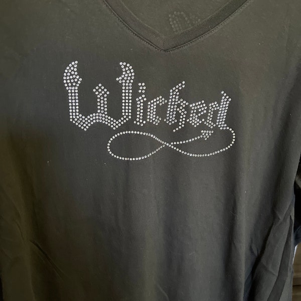 Wicked Halloween Holiday Rhinestone V Neck Long Sleeve Womens Bling ...