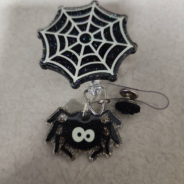 Spiderweb and Spider Badge Reel | Cute Badge Reel | Glitter Badge Reel ...