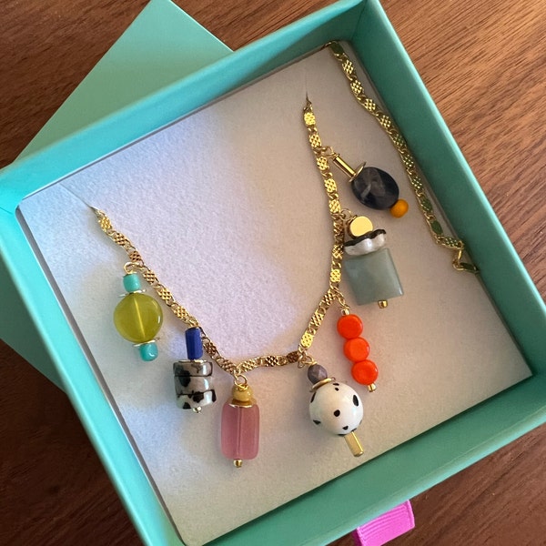 Colorful Statement Necklace, Colorful Charm Necklace, Layering Necklace ...