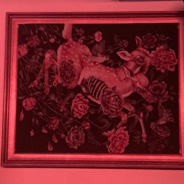 Fawn Deer With Birds and Flowers Gothic Botatnical Art Giclee Print ...