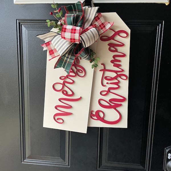 Cream Christmas Front Door Decor | Tag Door Hanger | Christmas Wreath ...