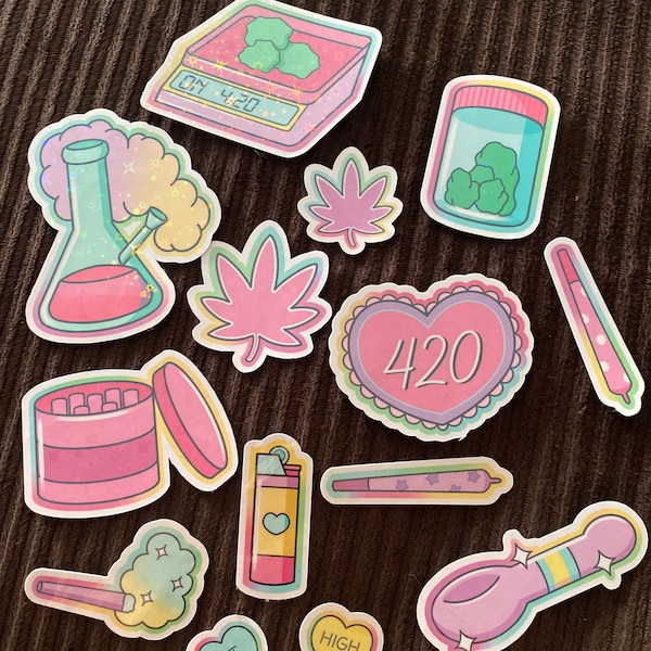 420 Medical Magic Girl Sticker Pack Marijuana Stickers Cute Weed ...