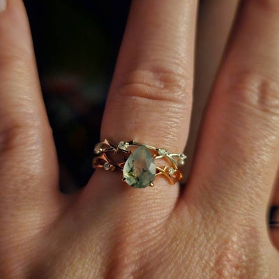 Vintage Rhodium Black Pear Alexandrite Engagement Ring Set - Etsy