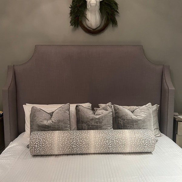 The Bolster : Antelope Linen Print // Grey | Bed Decor | Neutral Linen ...