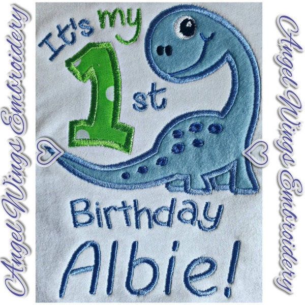 1st Birthday Machine Embroidery Applique Design, Dinosaur, Boy's 1st ...