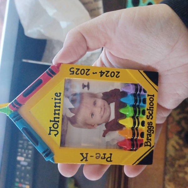 Crayon Picture Frame School Grades Personalized Christmas Ornament-prek ...