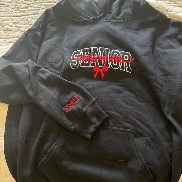 Custom Embroidered Senior Hoodie, Coquette Bow, Senior Team Shirts ...