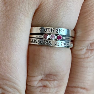 Custom Location Coordinates Ring Dainty Coordinates Stackable Band ...
