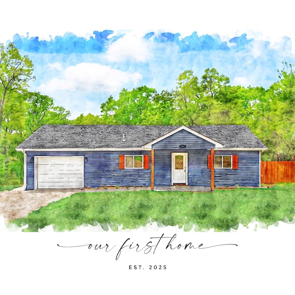 New Home and Housewarming Gift, Custom House Portrait, First Home Gift ...