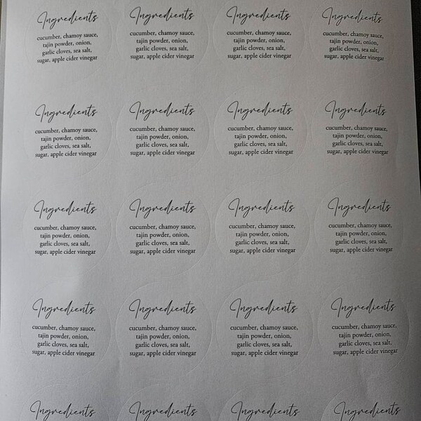 Personalised Ingredient Stickers - Custom Printed Ingredients List ...