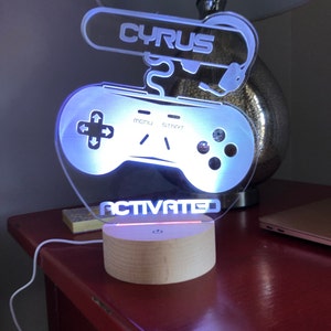 Gamer LED Night Light, Personalized Kid's Room Video Game Controller W ...