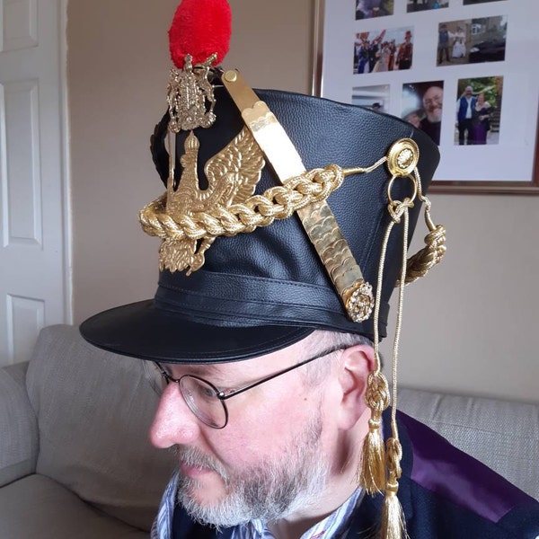 Black Hat With Detachable Red Toorie With Brass Badges and Brass Chin ...