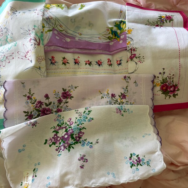 Handkerchief Lot of 50 Vintage Style Floral Handkerchiefs; Handkerchief ...