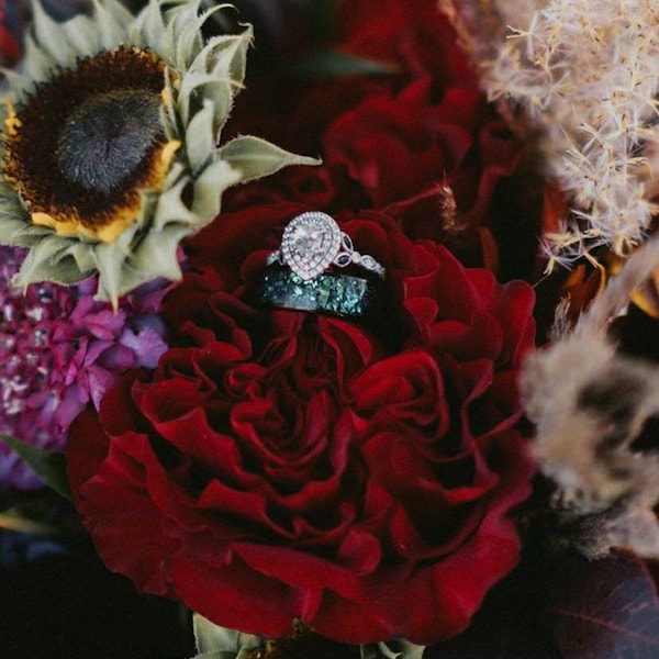 Green Blue Opal & Abalone Fragment Inlay Men's Unique Promise Ring ...