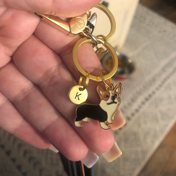 Custom Initial Corgi Keychain, Corgi Keyring, Dog Keychains, Dog Breed ...