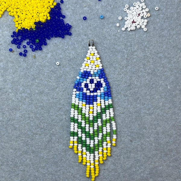Peri-blue Little Garden Brick Stitch Beaded Fringe Earring (DIY Seed ...
