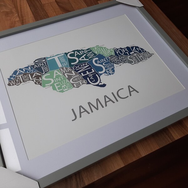 Typographic Map of Jamaica | Caribbean Island Map | Country Map Print ...