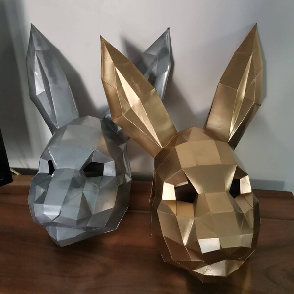 Rabbit Mask, Papercraft, DIY, Low Poly, Mask, PDF Papercraft, Rabbit ...