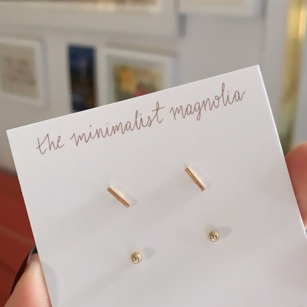 Tiny Line Earrings - Gold, Rose Gold, or Silver - Bar Earrings - Line ...