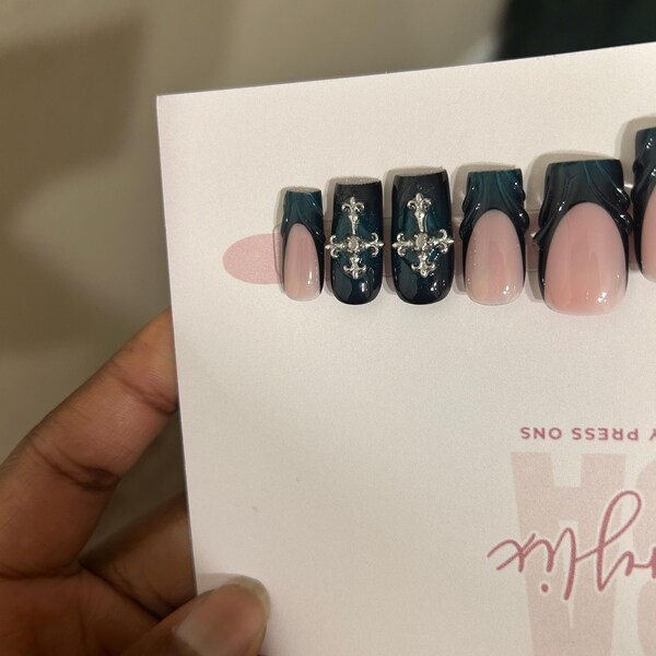 Pink Glitter French Tips Charms 3D Flowers Press Ons Summer Press on ...