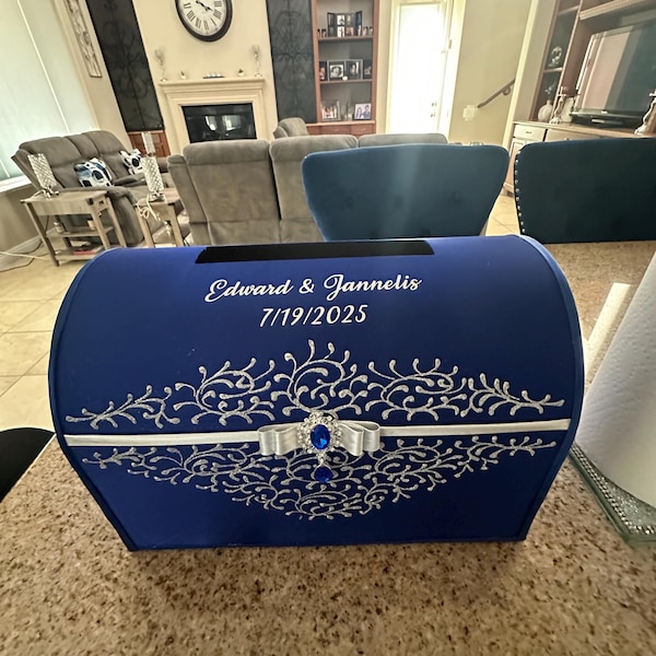 Wedding Card Box Royal Blue and Silver Wedding, Personalized, Card Box ...