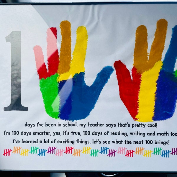 100 Days of School Activity Handprint Art for Kids, 100th Day Handprint ...