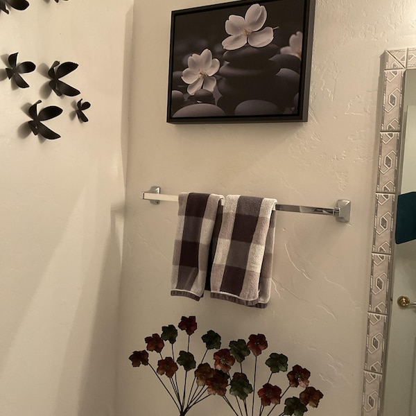 Floral Zen Stones Black Spa Bathroom Wall Art | Bathroom Wall Decor ...